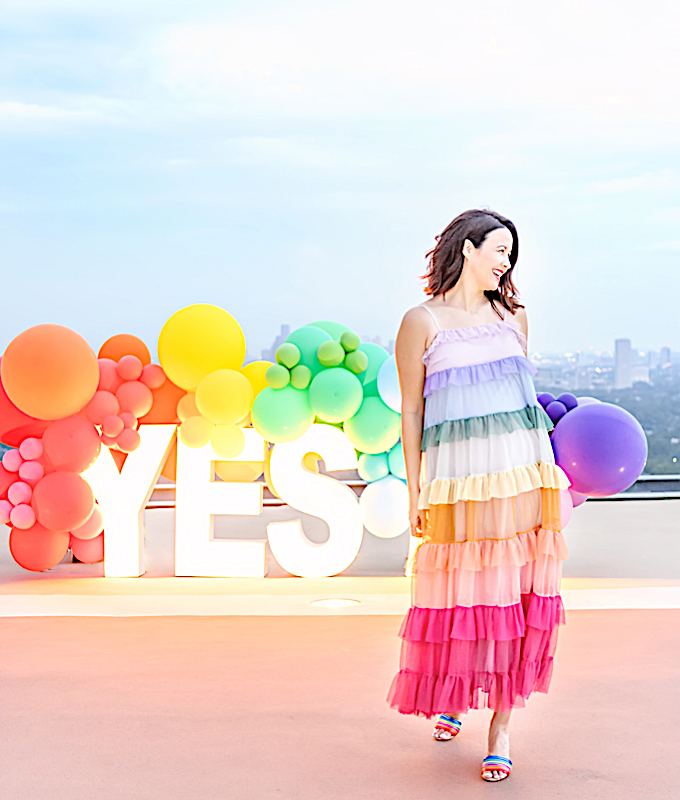 rainbow needle and thread dress rainbow aquazzura wedges - Carrie Colbert